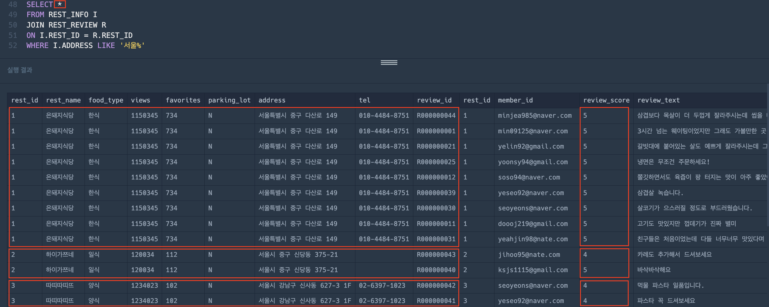 서울에 위치한 식당 목록 출력하기 | tonyleekorea